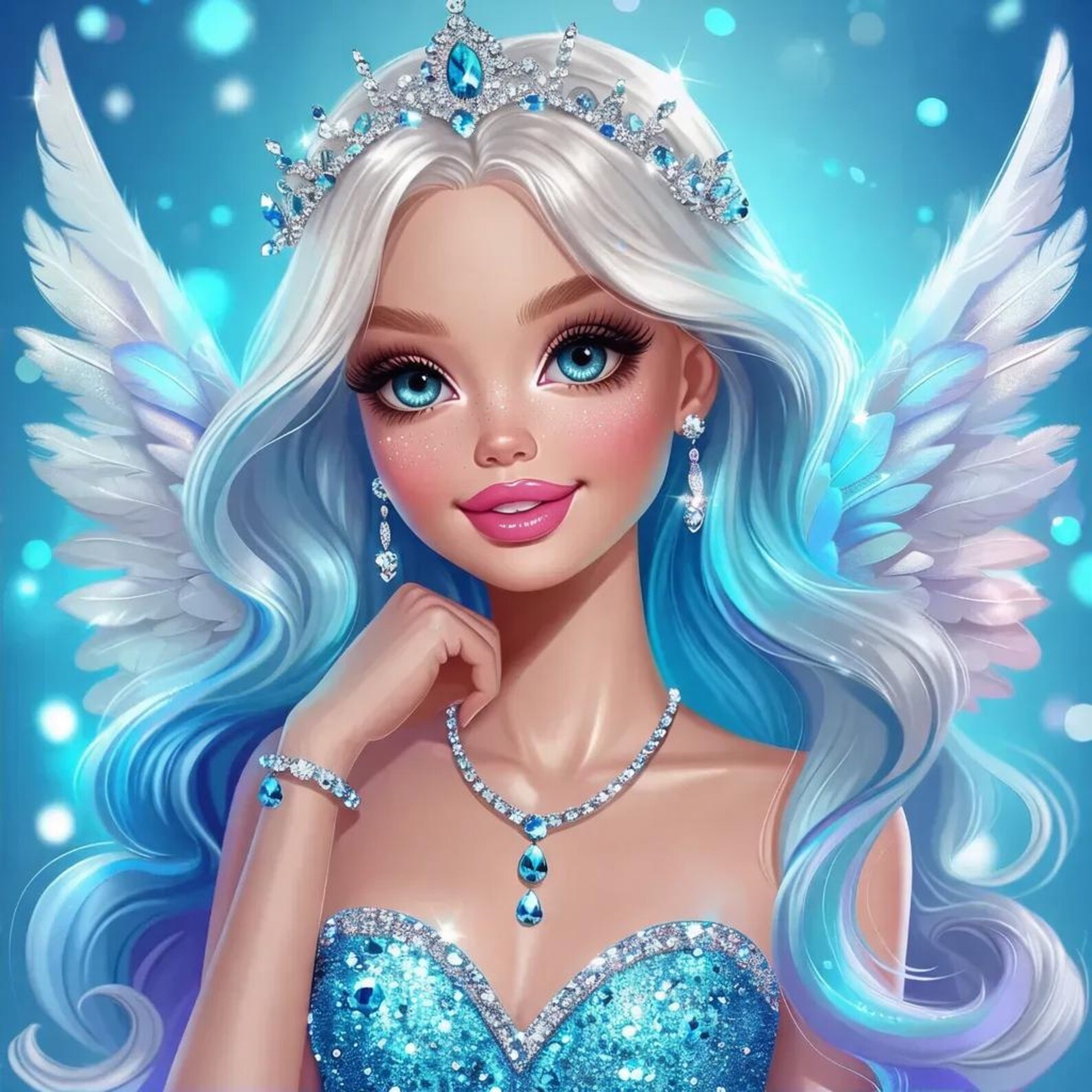 Cute Blue Angel Girl Set of 11 seamless Patterns instant Download ...
