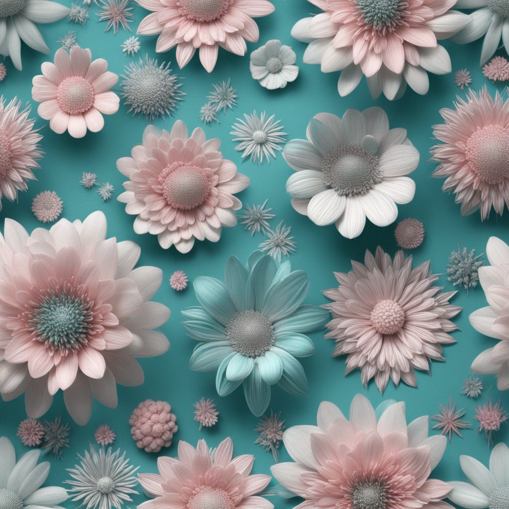 Elegant Puff Flower Seamless Pattern Set (digital Download) - Etsy