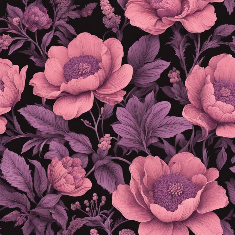 Pink and Purple Floral Set of 8 |seamless Patterns |instant Download ...
