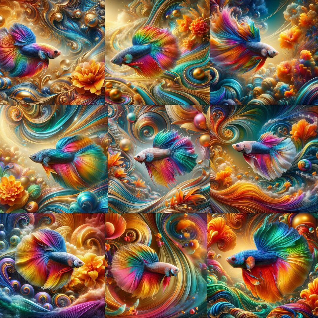 Beta Fish in Bright Rainbow Colors Set of 41 |seamless Patterns ...