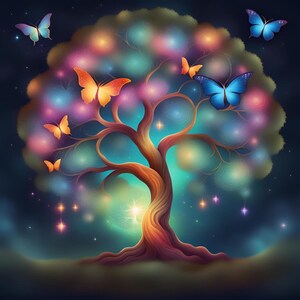 Butterfly Glowing Tree of Life Set of 6 seamless Patterns instant ...