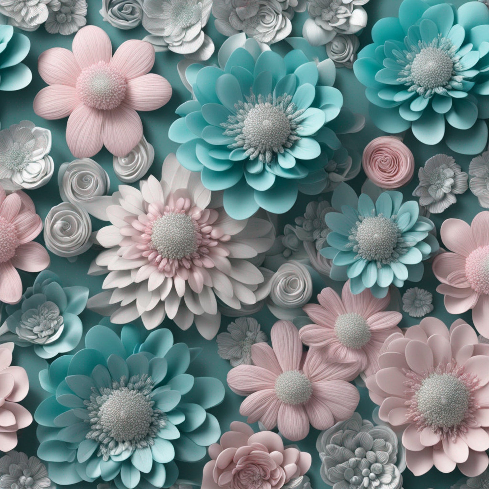 Puff Flowers Set of 6 Elegant |seamless Patterns |instant Download ...