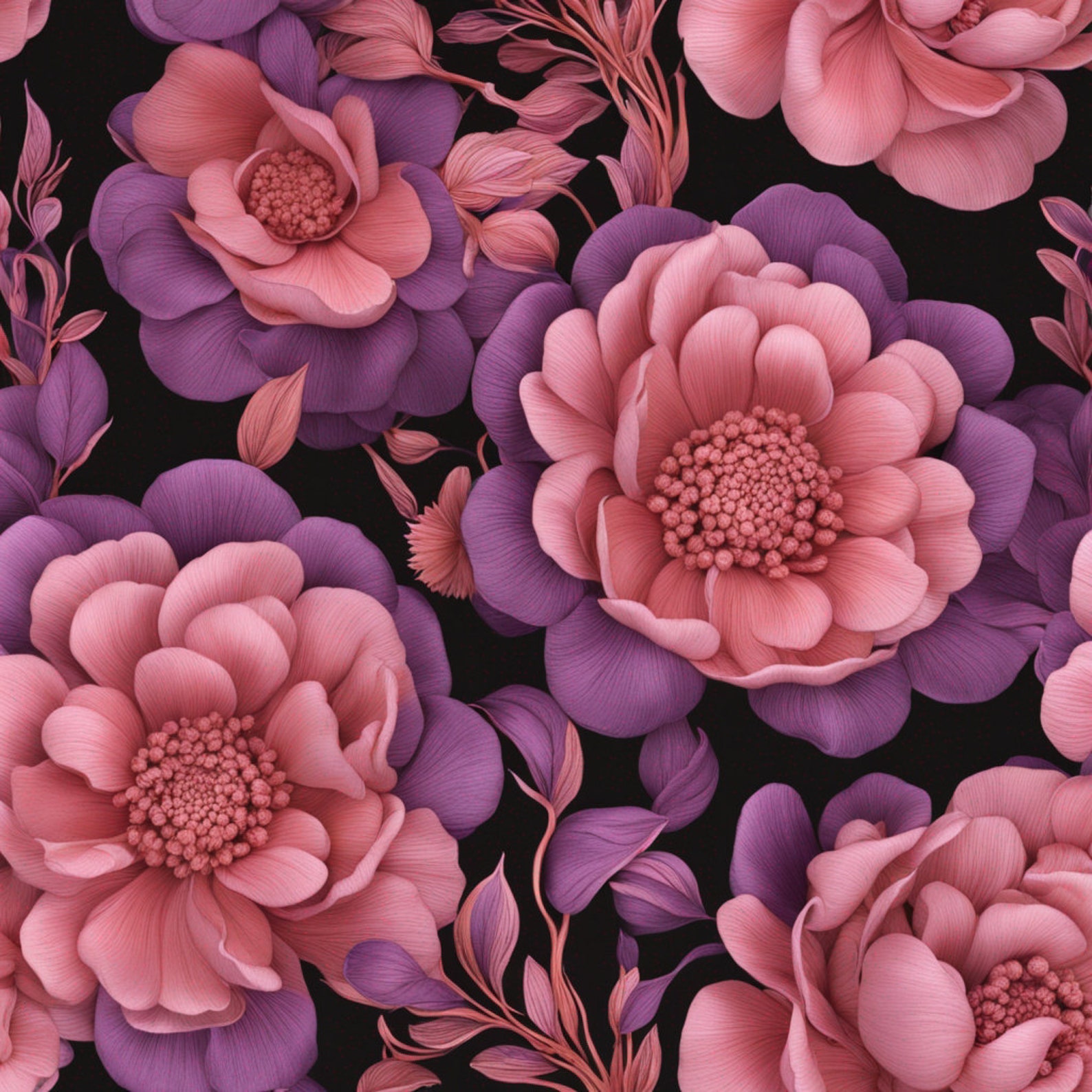 Pink and Purple Floral Set of 8 |seamless Patterns |instant Download ...