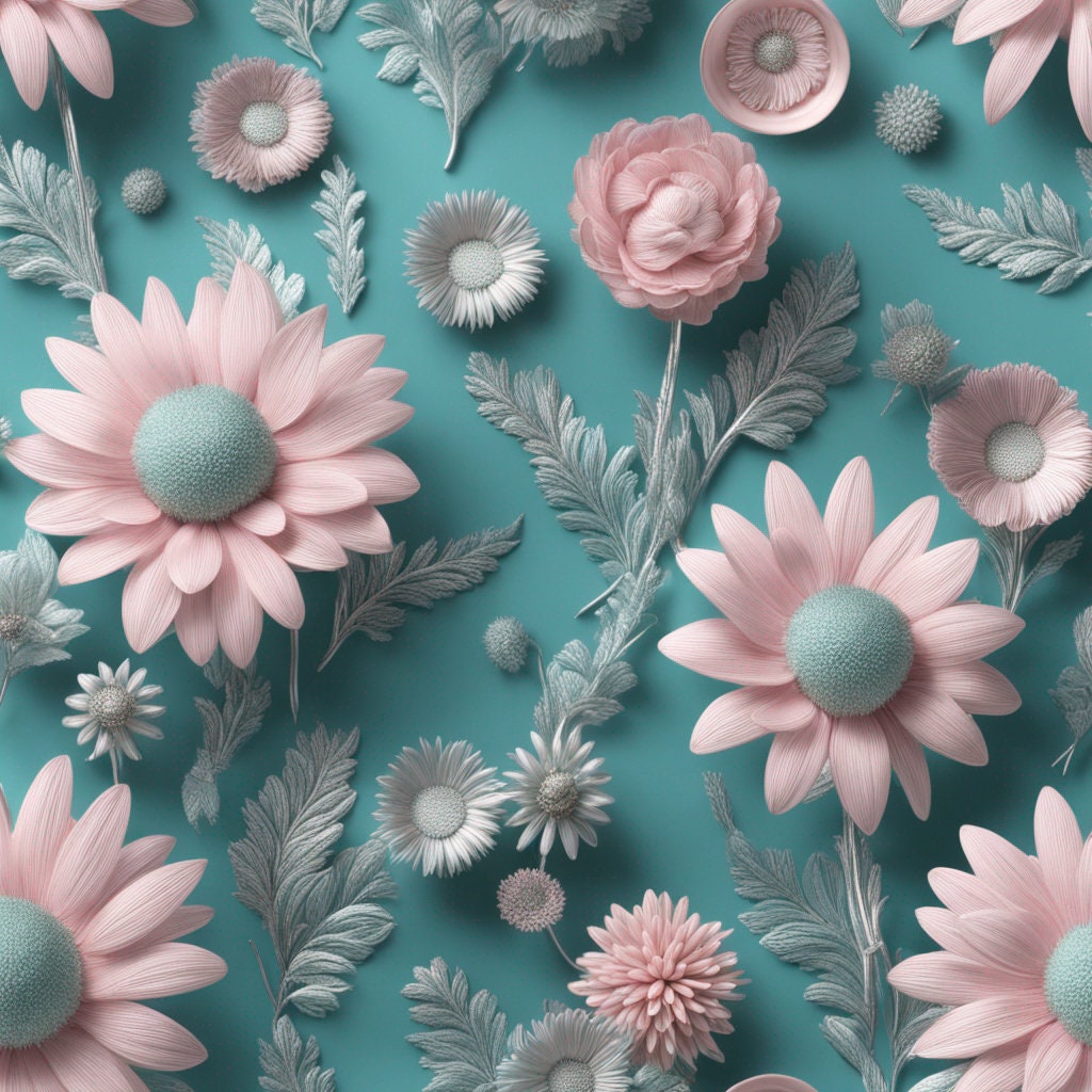 Elegant Puff Flower Seamless Pattern Set (digital Download) - Etsy