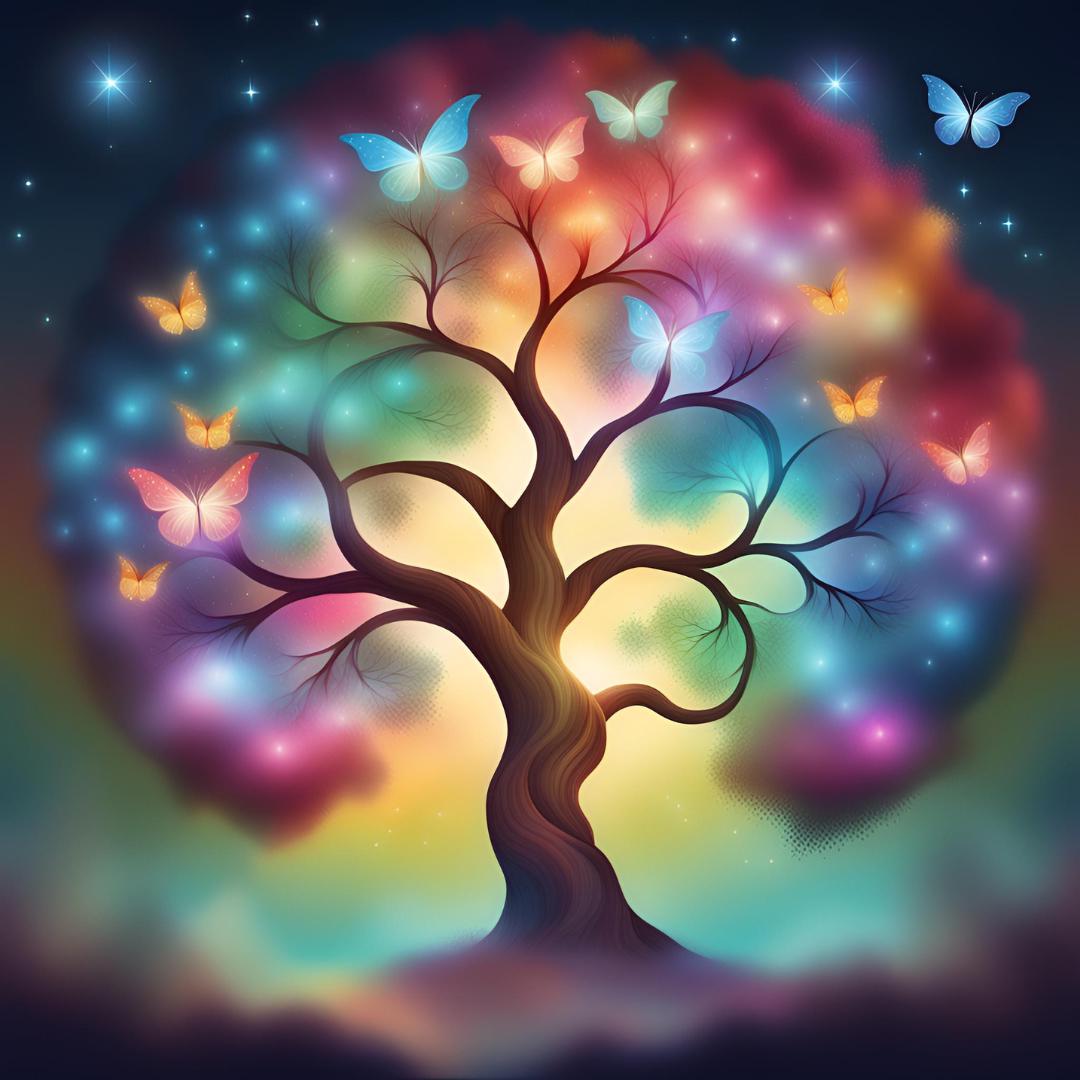 Butterfly Glowing Tree of Life Set of 6 seamless Patterns instant ...