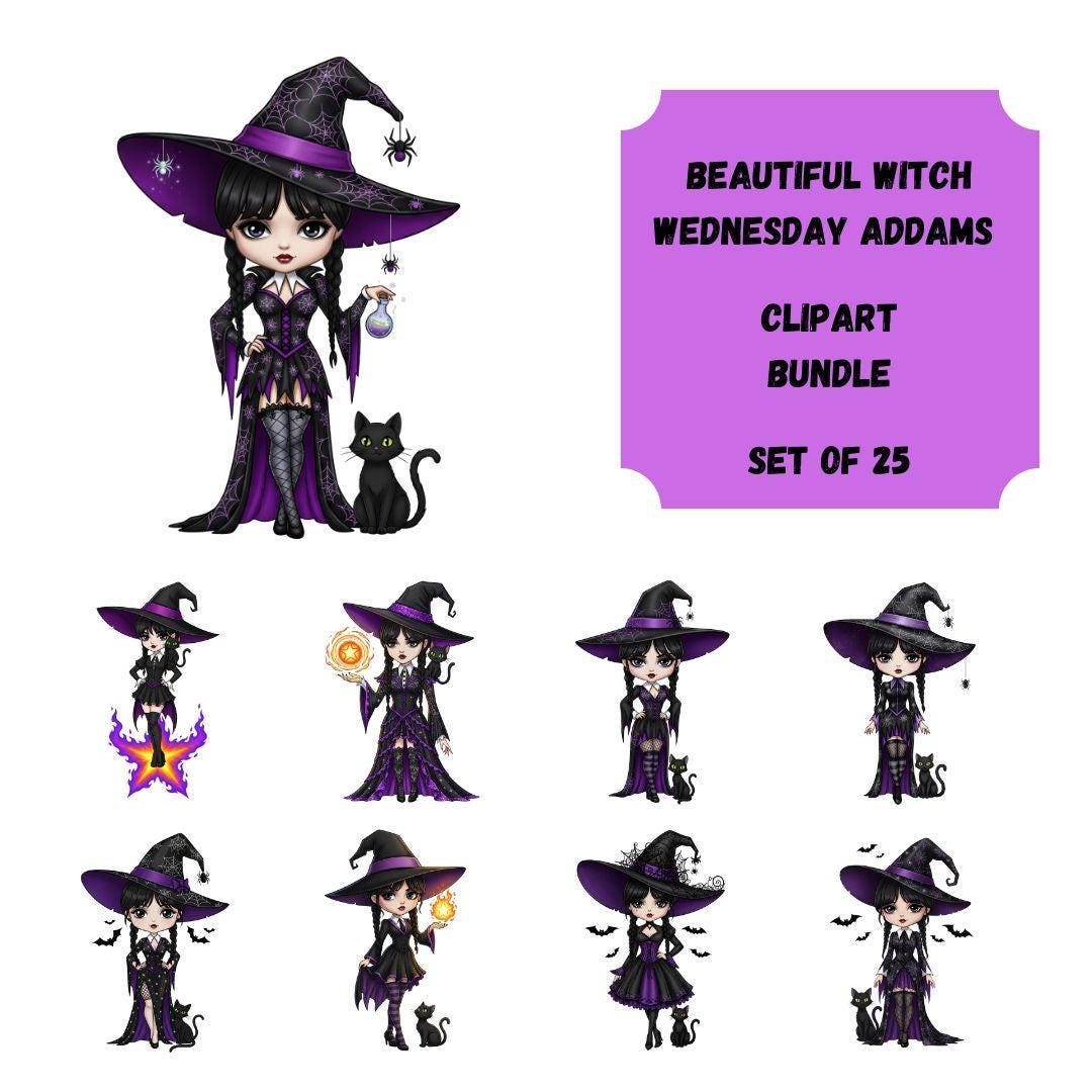 Witch Wednesday Addams Chibi Sublimation Bundle: 25 PNG Files (instant ...
