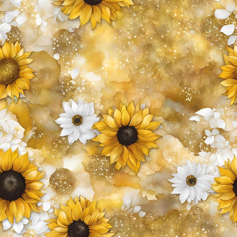 Beautiful Glitter Sunflower Pattern Set of 12 |seamless Patterns ...