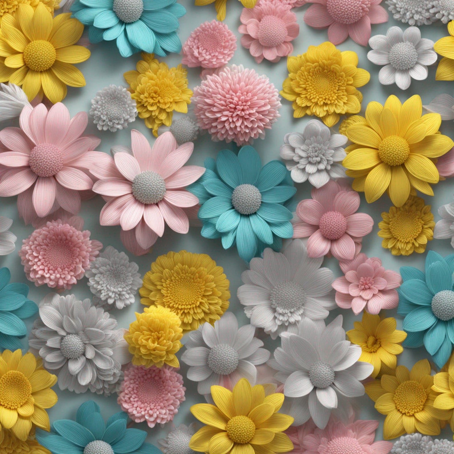 Puff Flowers Yellow Silver, Pink Elegant Pattern Set of 20 |seamless ...