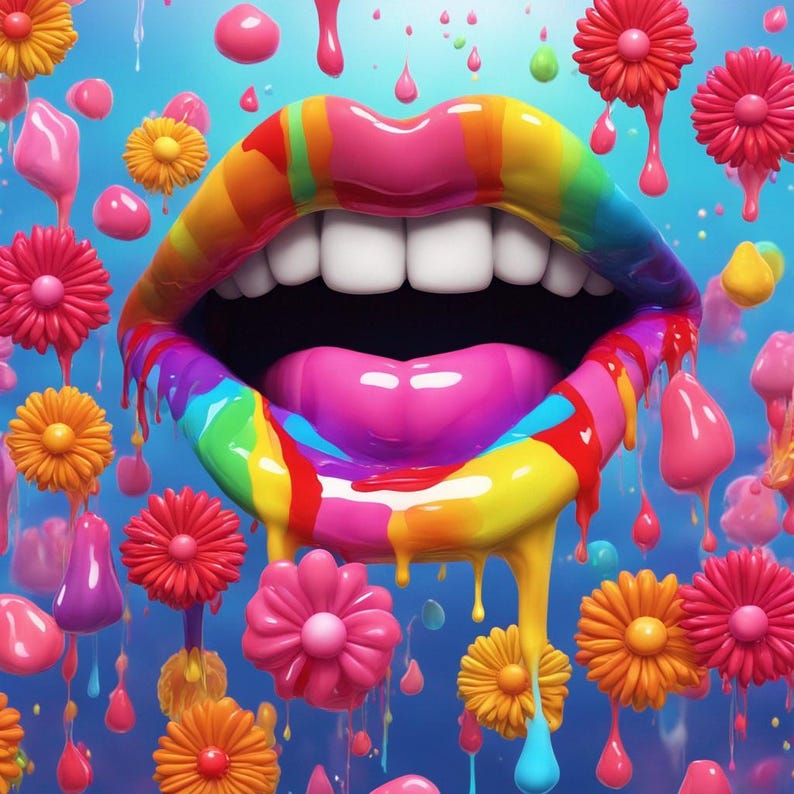 Colorful Dripping Lips Set of 12 |seamless Patterns |instant Download ...