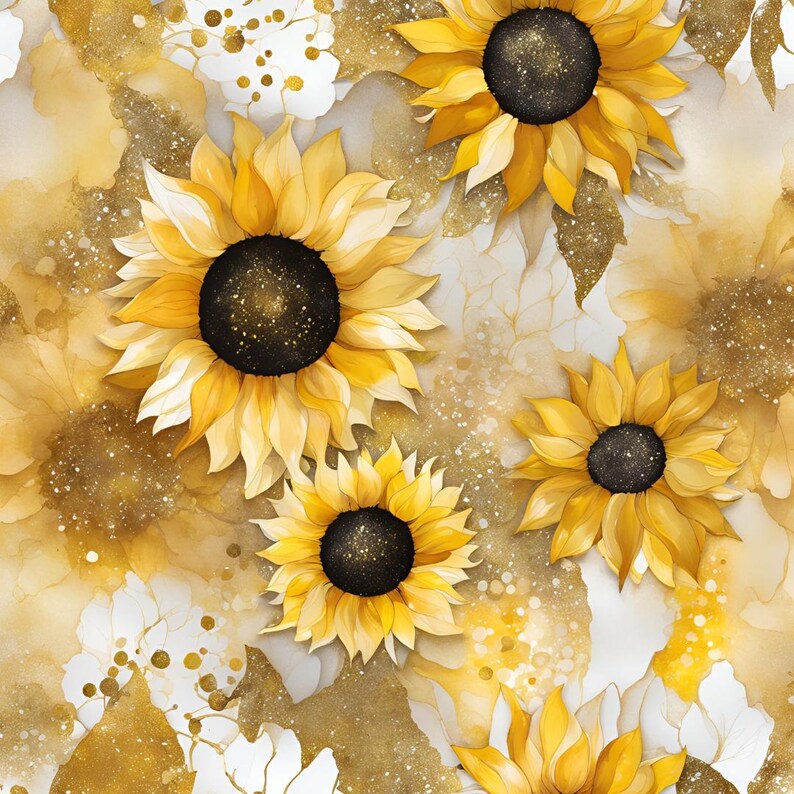 Beautiful Glitter Sunflower Pattern Set of 12 |seamless Patterns ...