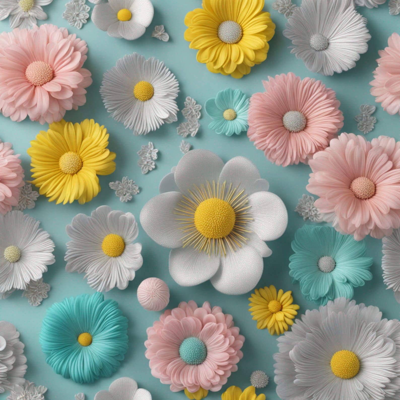 Puff Flowers Yellow Silver, Pink Elegant Pattern Set of 20 |seamless ...