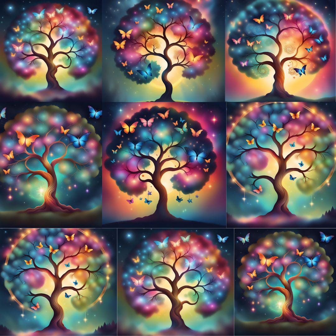 Butterfly Glowing Tree of Life Set of 6 |seamless Patterns |instant ...