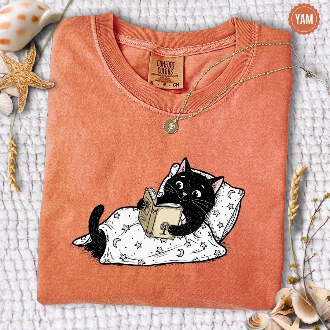 Comfort Colors® Cute Cats and Books Shirt, Black Cat Book Sweatshirt ...