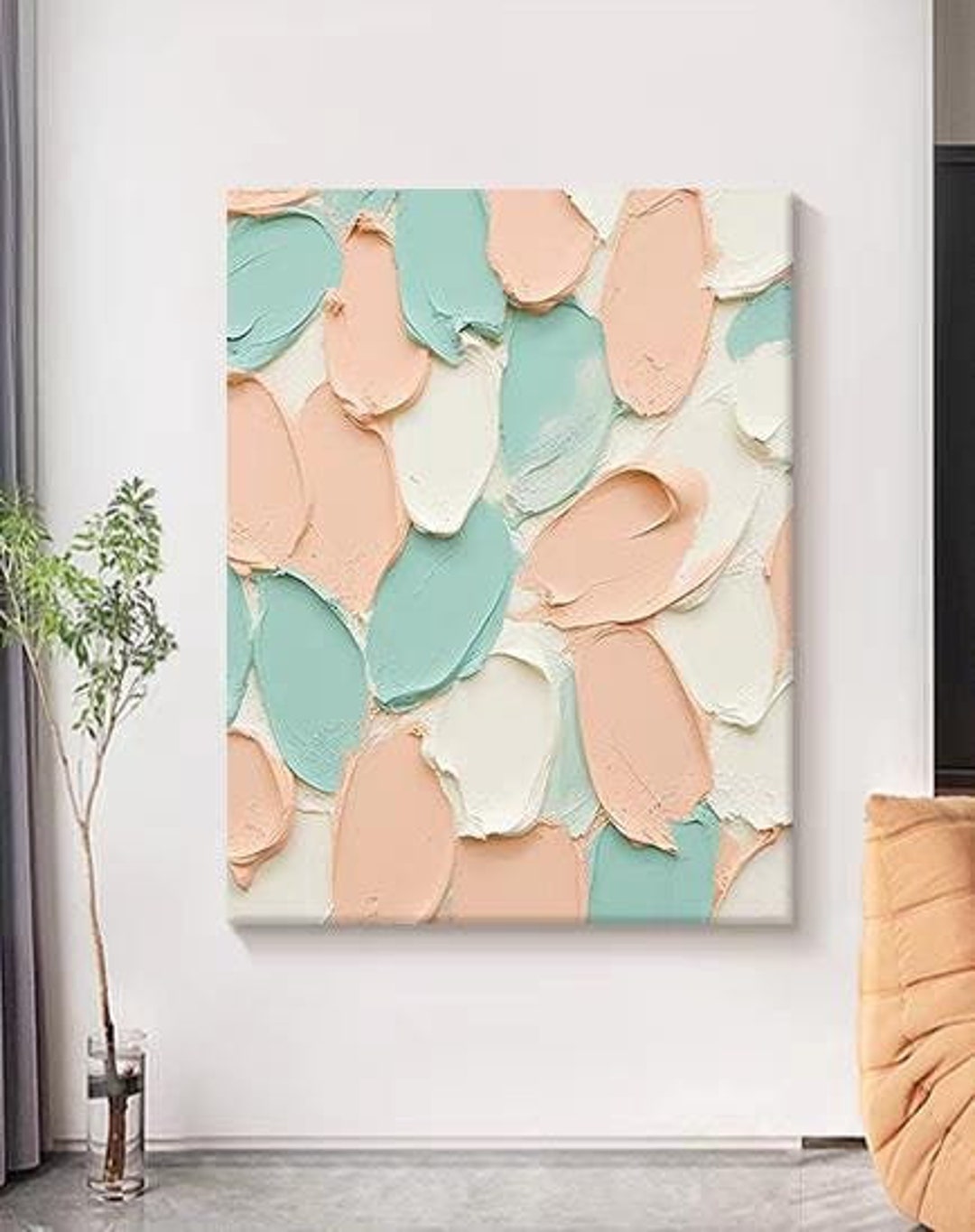 Original Cream Abstract Painting on Canvas, Contemporary 3D Texture ...
