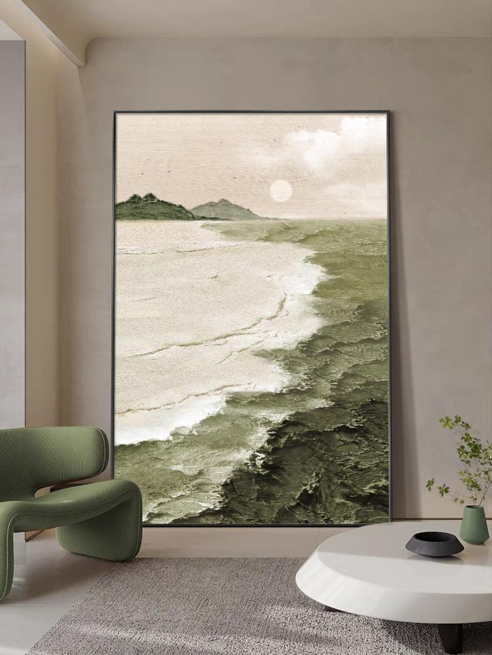 Large Ocean Sunset Painting, Textured Neutral Tones Wall Art, Sky ...