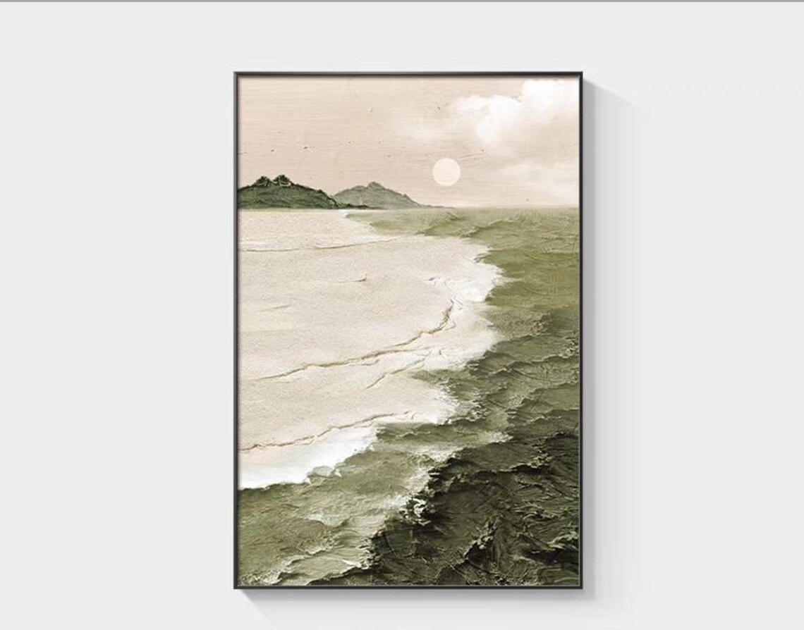 Large Ocean Sunset Painting, Textured Neutral Tones Wall Art, Sky ...