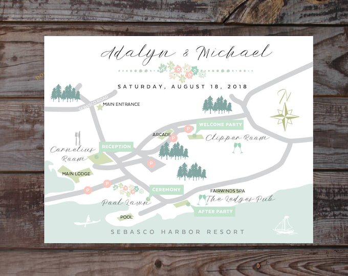 Illustrated Map, Hand-drawn Map, Wedding Invitation Map, Event Map ...