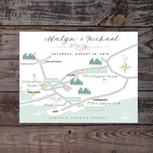 Illustrated Map, Hand-drawn Map, Wedding Invitation Map, Event Map ...