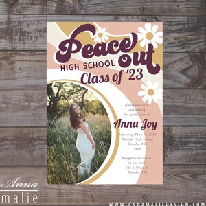 Retro Graduation Invitation Peace Out High School Graduation - Etsy