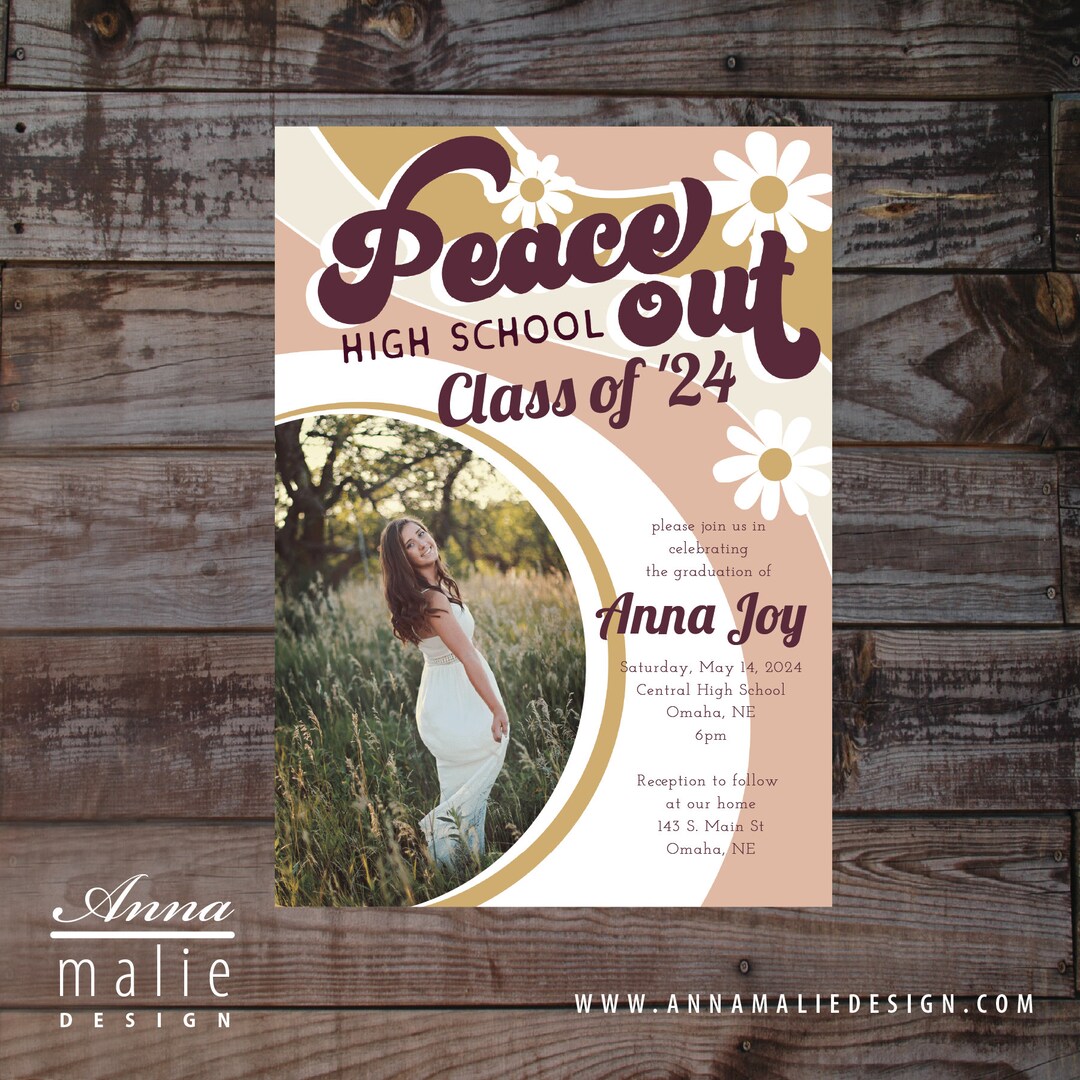 Retro Graduation Invitation, Peace Out High School, Graduation Invite ...