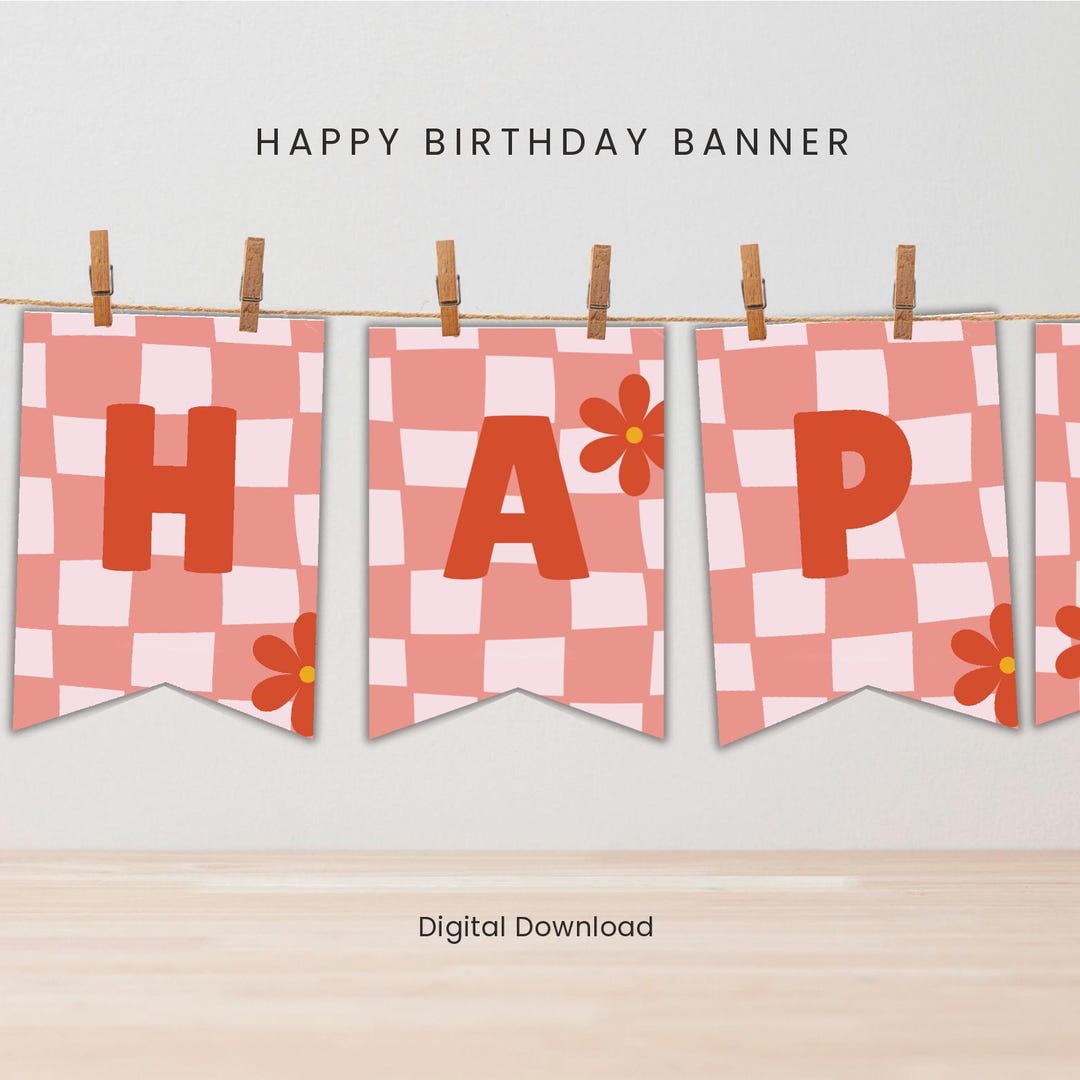 Retro Happy Birthday Banner, Daisy Birthday Banner, 70s Retro Party ...