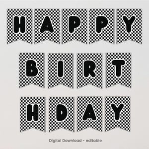 Black and White Checkered Birthday Banner Printable, Racing Party ...