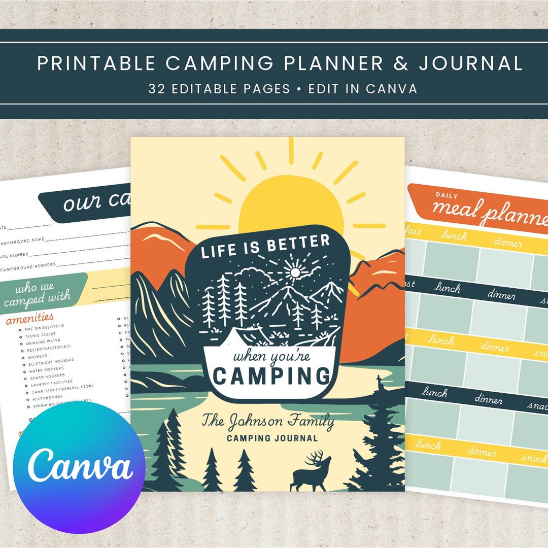 Printable Camping Planner & Journal, Editable Canva Template, Family ...