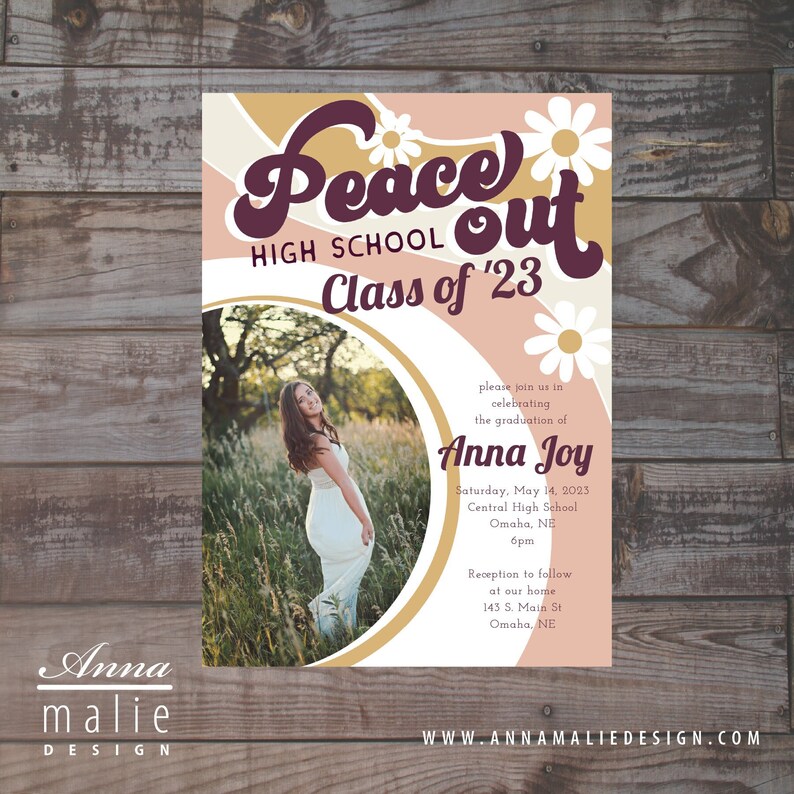 Retro Graduation Invitation Peace Out High School Graduation - Etsy