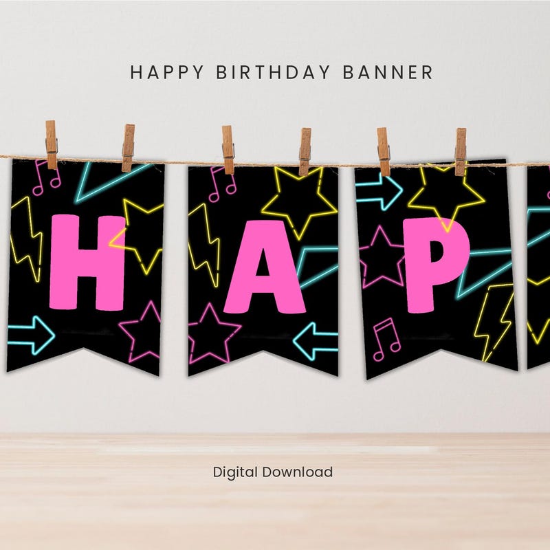 Neon Birthday Banner - Etsy