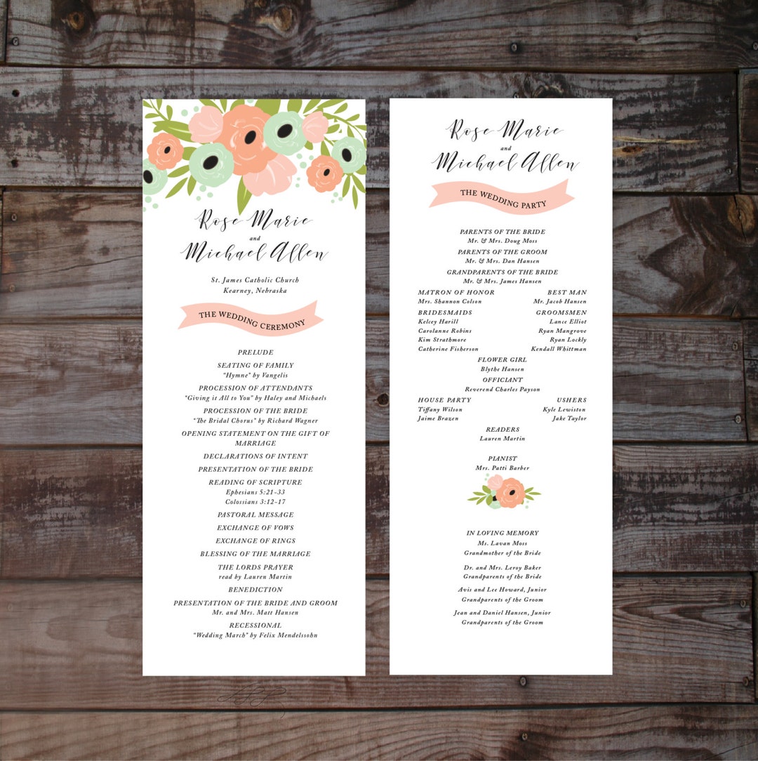 Wedding Program Template Wedding Ceremony Programs Printable - Etsy