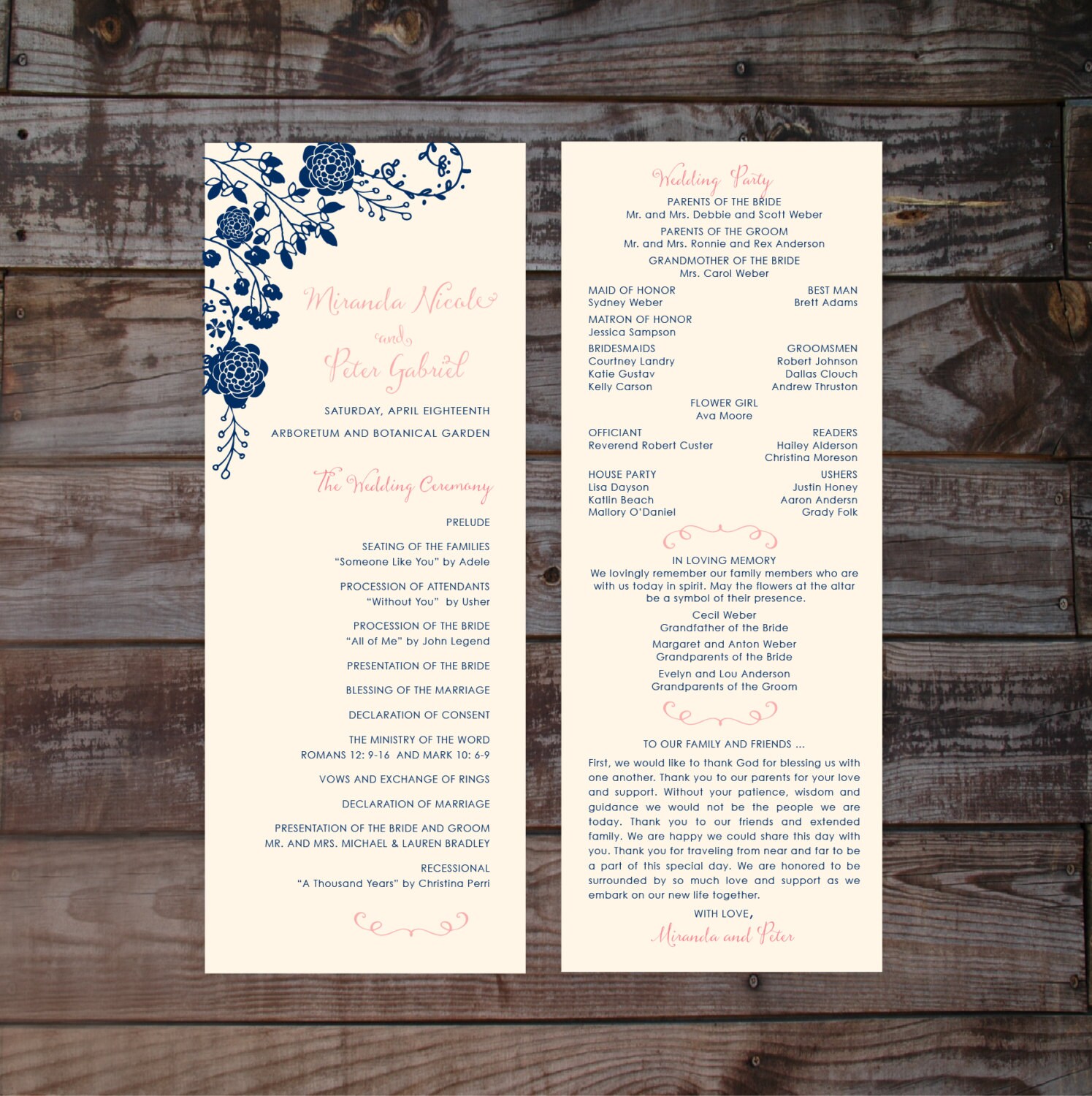 Floral Wedding Programs Wedding Ceremony Programs Modern - Etsy