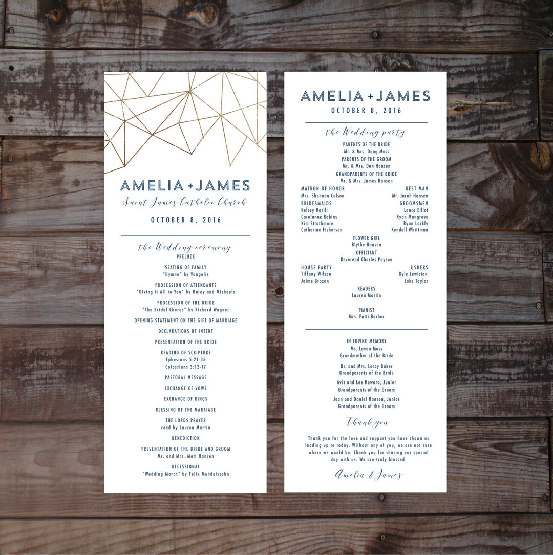 Wedding Programs Modern Wedding Program Wedding Ceremony - Etsy