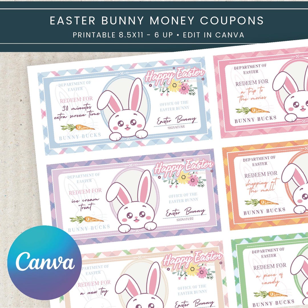 Easter Bunny Bucks Printable | Bunny Money | Easter Coupons | Easter ...