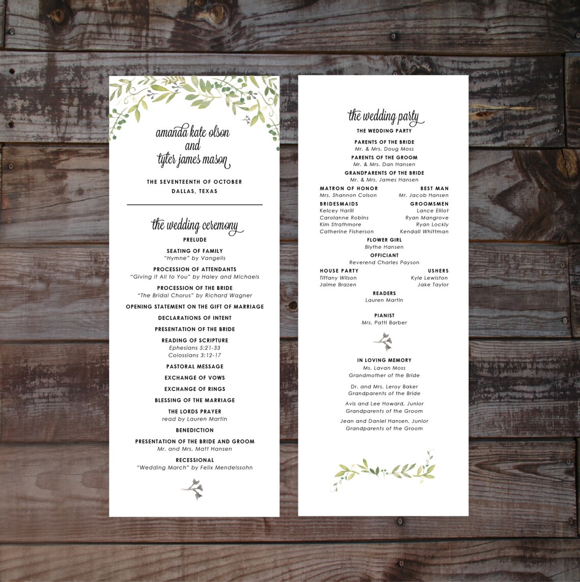 Vintage Wedding Programs Watercolor Wedding Programs Wedding - Etsy