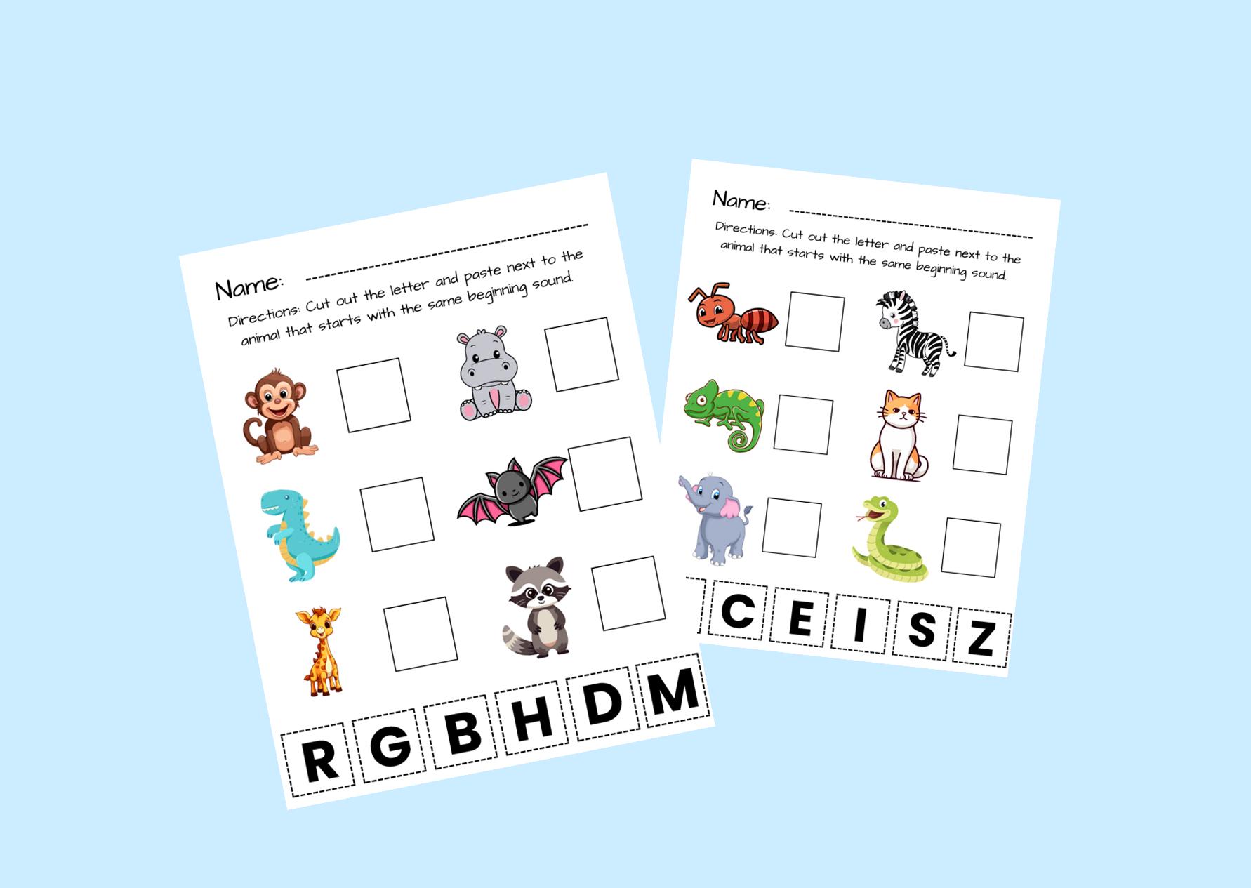Beginning Sounds Cut and Paste Worksheet Bundle - Etsy