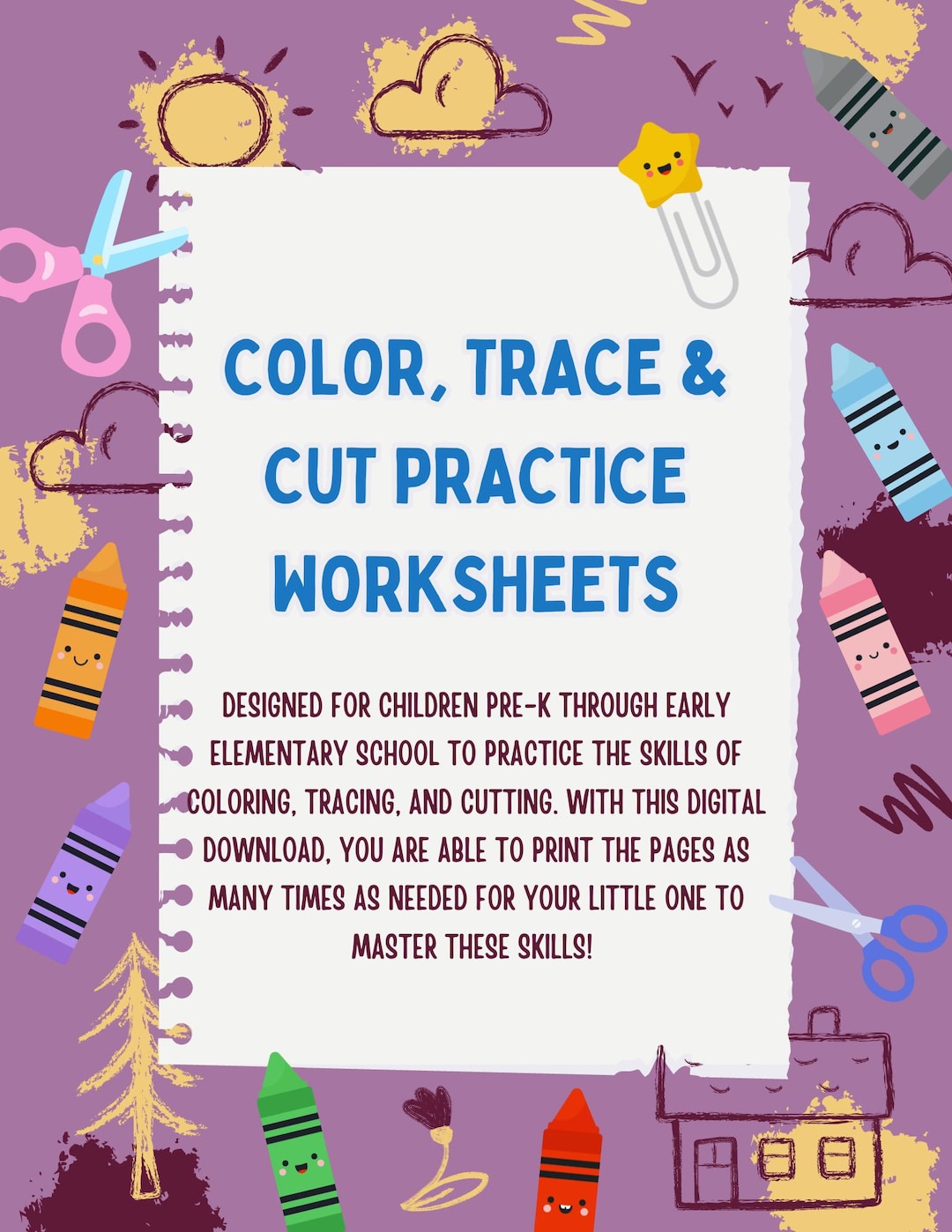 Color, Trace, and Cut Practice Worksheets - Etsy