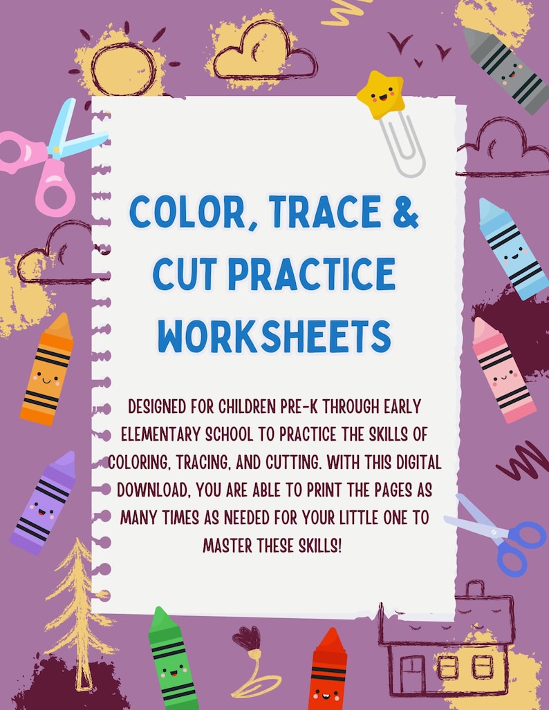 Color, Trace, and Cut Practice Worksheets - Etsy