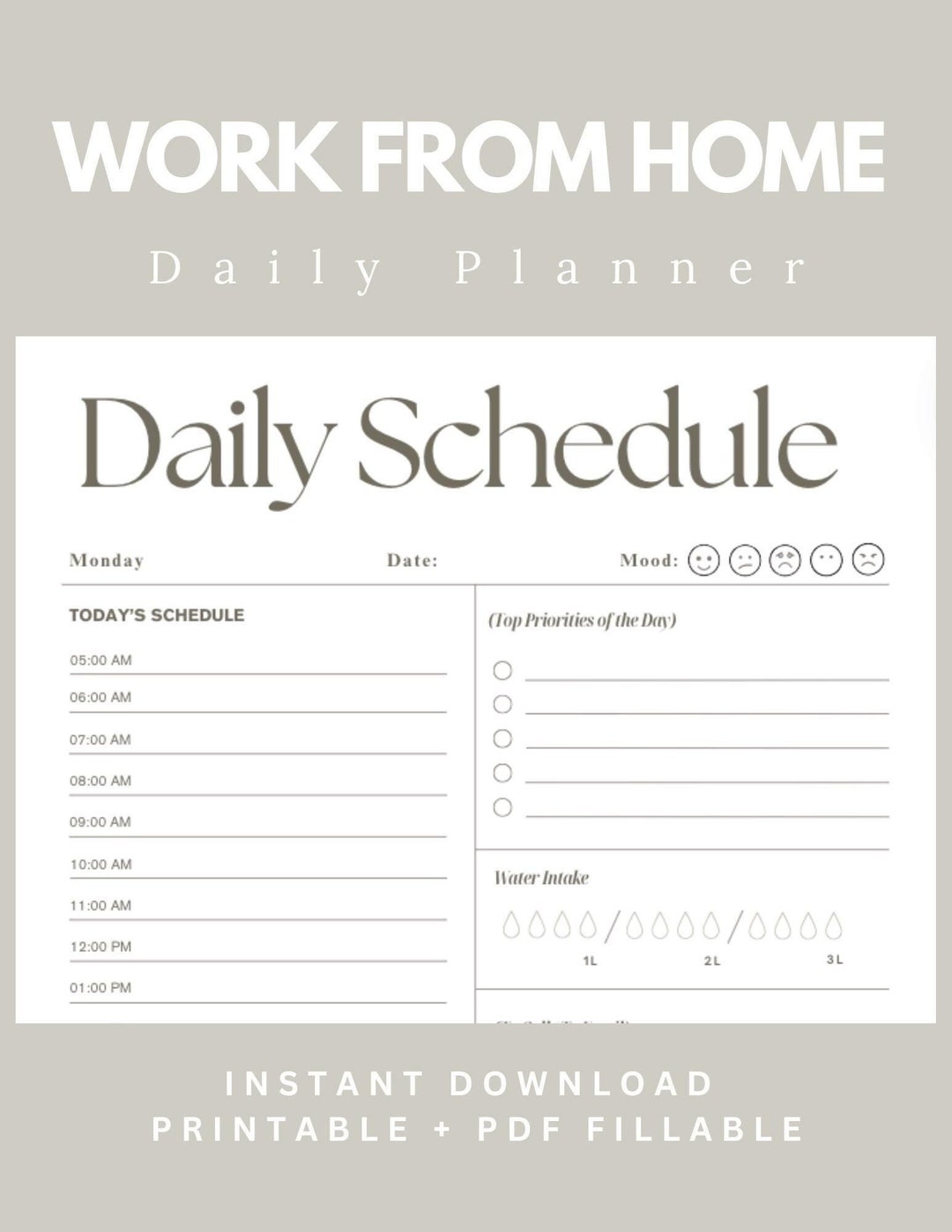 Minimalist Daily Planner Printable Digital Planner Productivity Planner ...