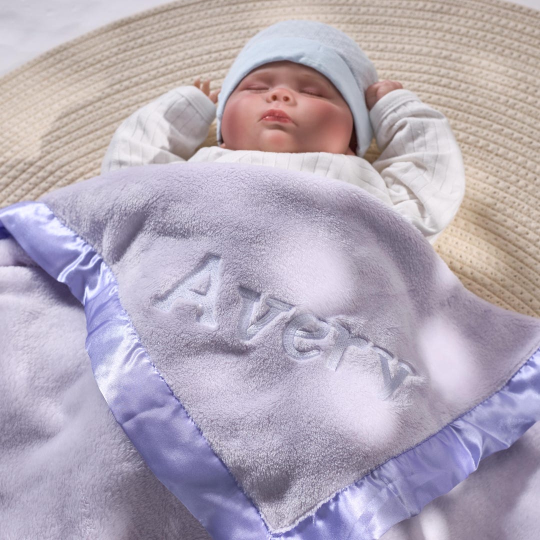 Personalized Baby Blanket, Custom Embroidered Newborn Gift, Satin Trim ...