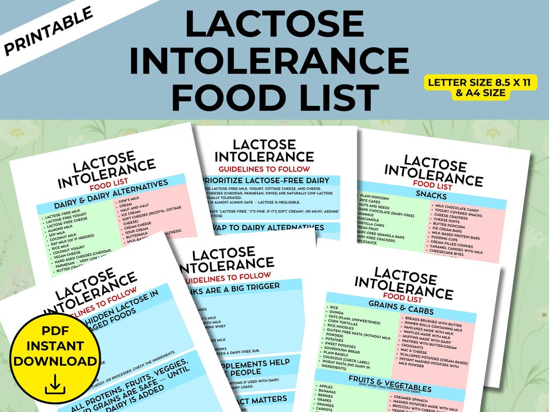 Printable Lactose Intolerance Food List PDF, IBS Dairy-free PDF, Milk ...
