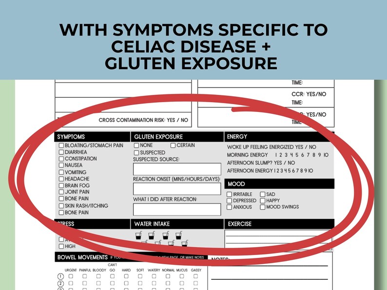Celiac Disease Daily Health Tracker PDF, Gluten Exposure Workbook ...