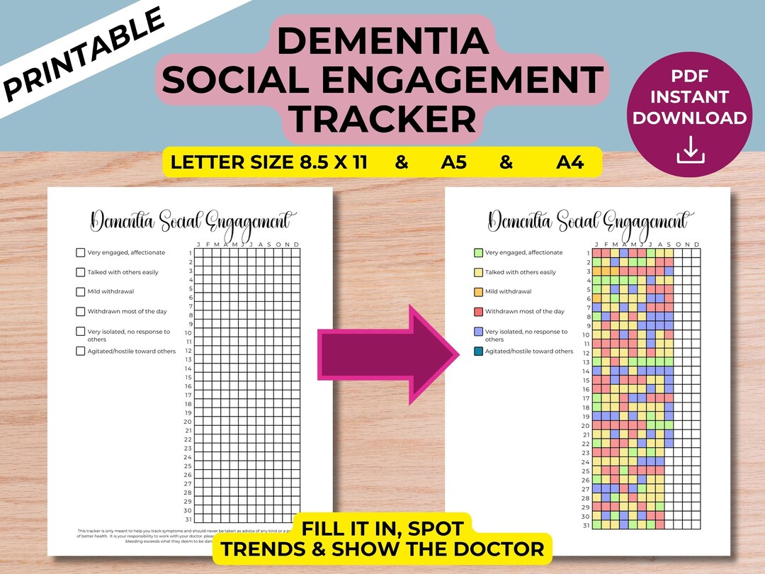 Printable Dementia Social Engagement Tracker PDF, Alzheimer's Caregiver ...