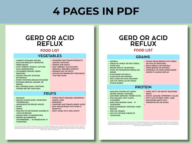 Printable GERD Acid Reflux Food List PDF, Heartburn Diet Journal ...