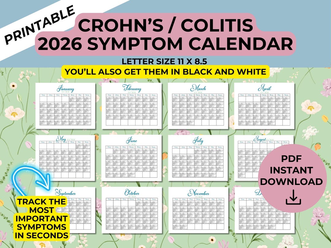 Printable Crohn's & Colitis 2026 Symptom Calendar PDF, IBD IBS Pain ...