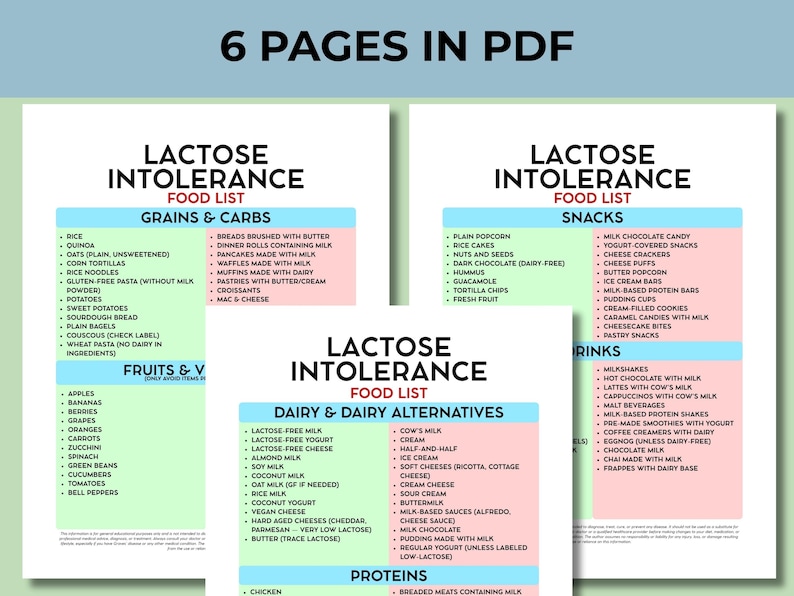 Printable Lactose Intolerance Food List PDF, IBS Dairy-free PDF, Milk ...