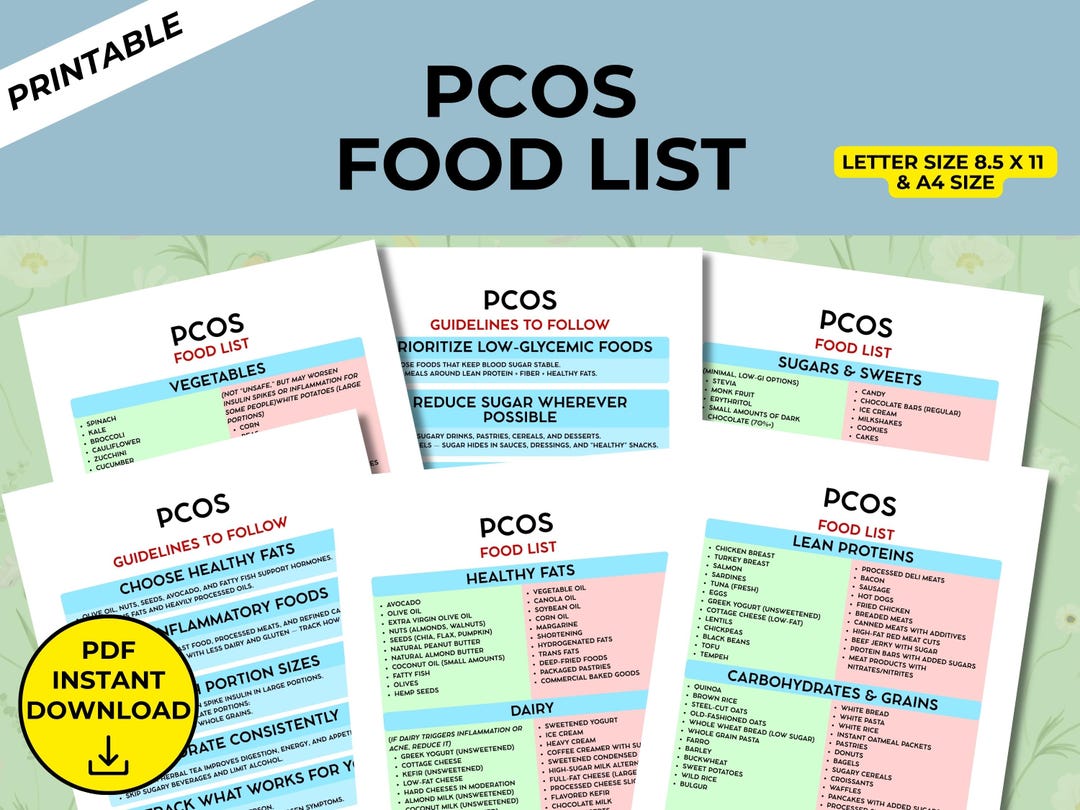 Printable PCOS Food List PDF, Polycystic Ovarian Syndrome Diet Journal ...