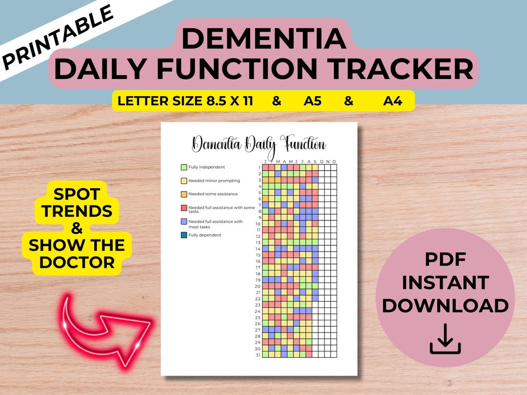 Printable Dementia Daily Function Tracker PDF, Alzheimer's Caregiver ...