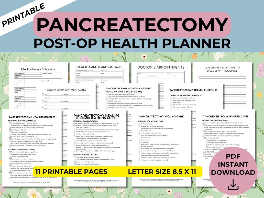 PRINTABLE Pancreatectomy Post-op Health Tracker Checklist, Pancreatic ...