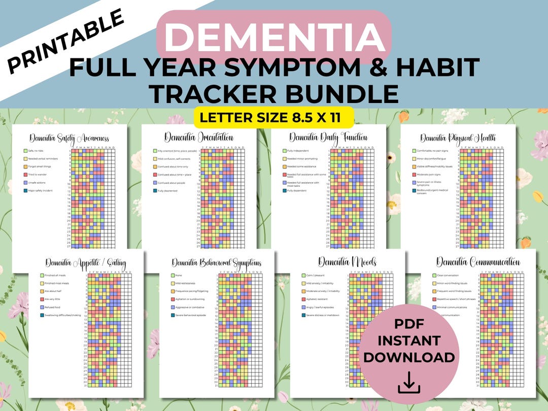 Printable Dementia Symptom & Habit Tracker BUNDLE PDF, Alzheimer's ...