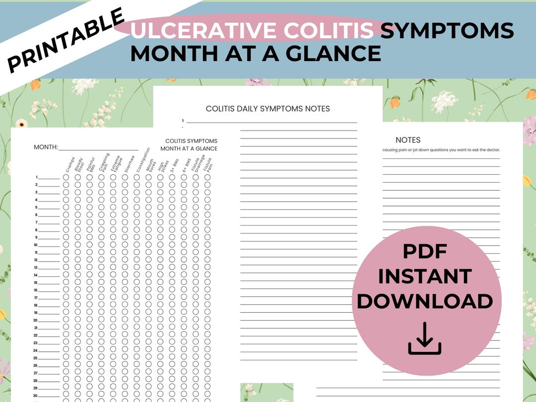 Printable Ulcerative Colitis Symptom Tracker Month at a Glance PDF, IBD ...